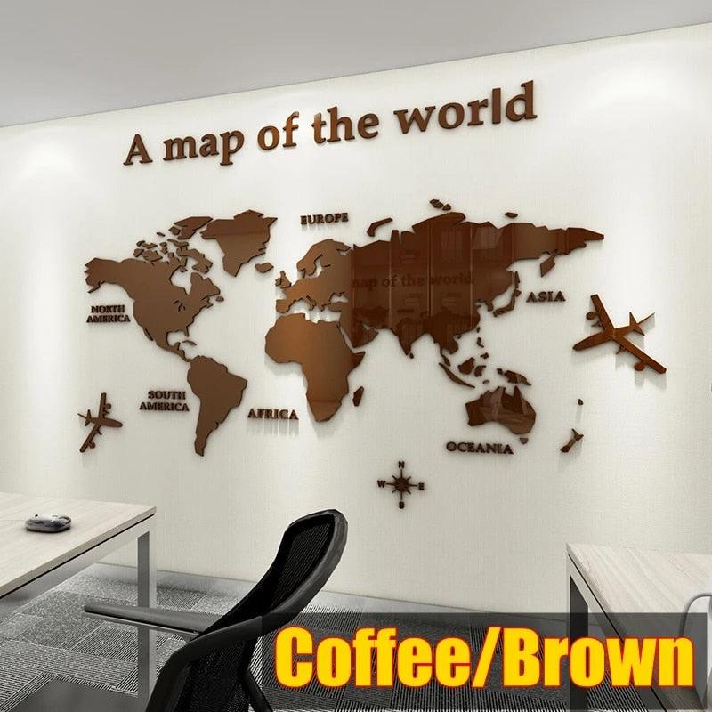 3D World Map Wall Decor Acrylic Solid Color Crystal Bedroom Living roo ...